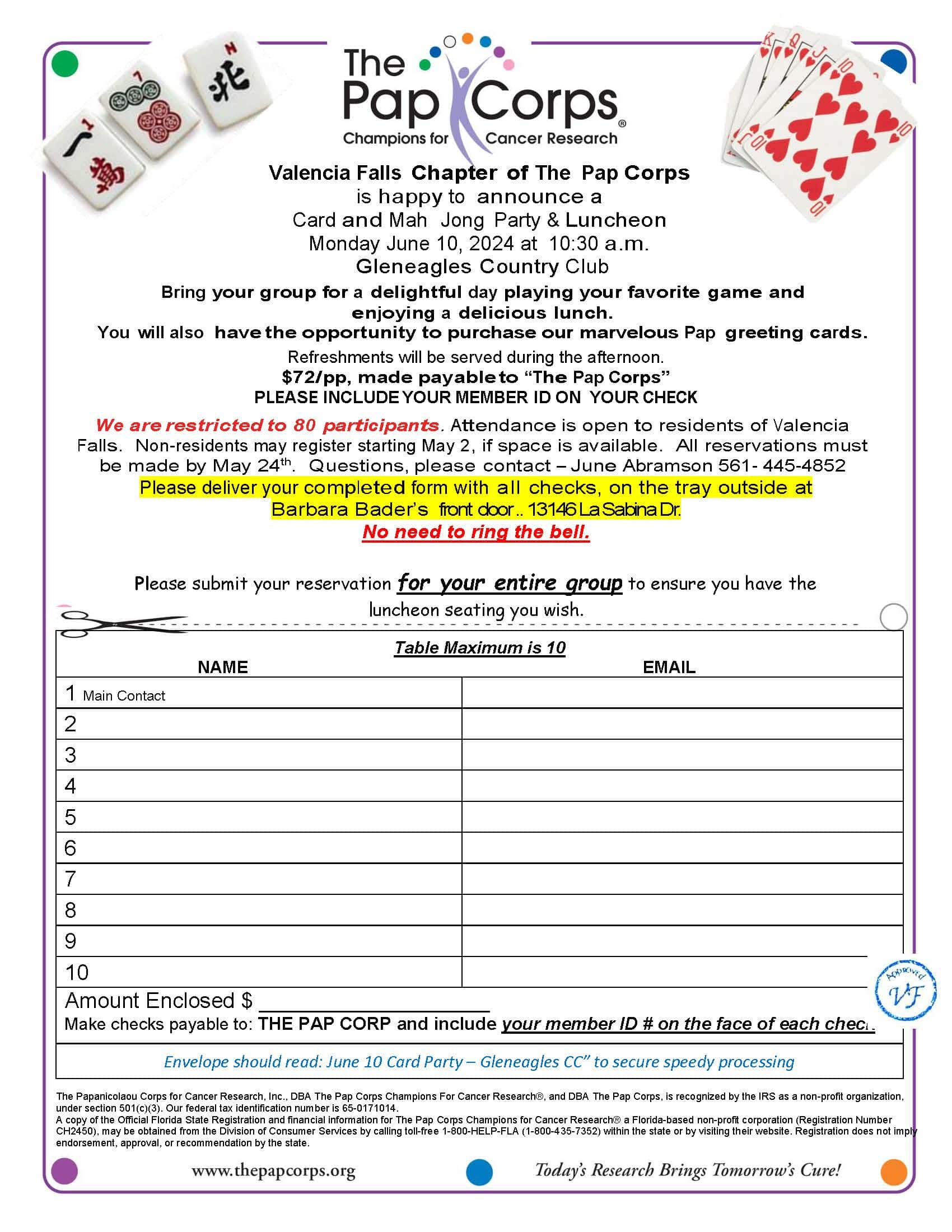 Valencia Falls Card and Mah Jong Party & Luncheon | The Pap Corps