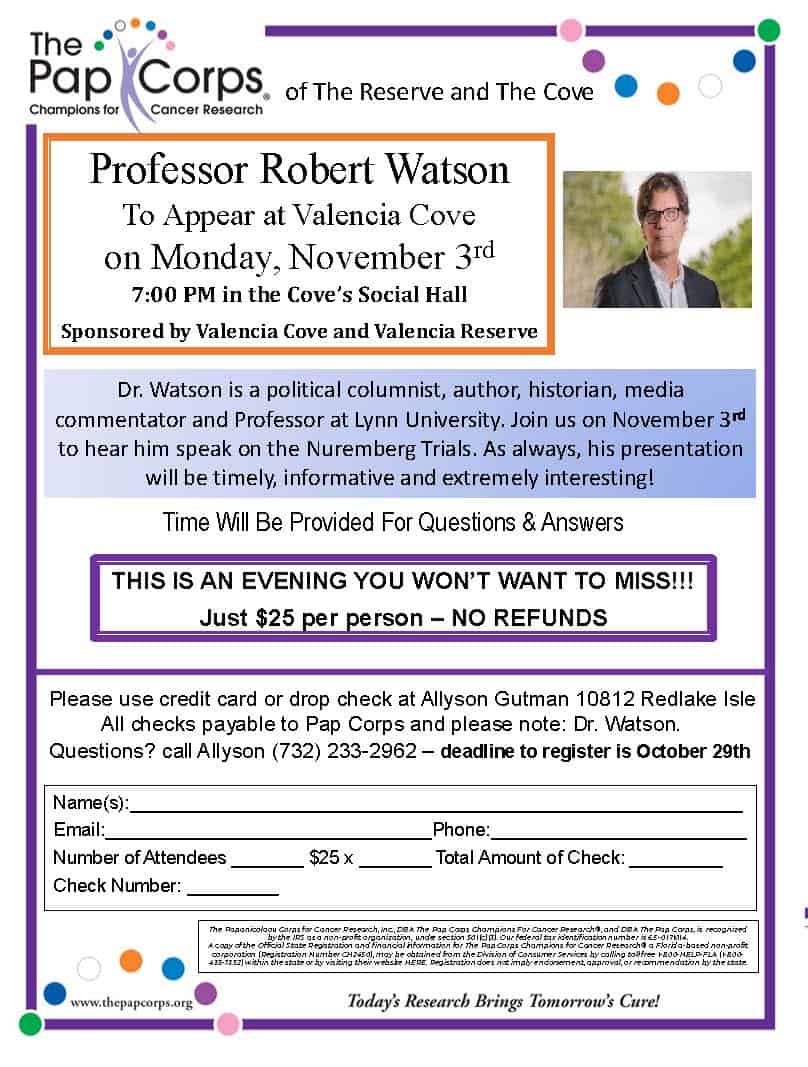 Valencia Reserve Professor Robert Watson Lecture | The Pap Corps